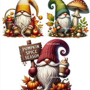 Autumn Gnomes Clipart Bundle, 12 Autumn Themed Cute Gnome PNG Images ...