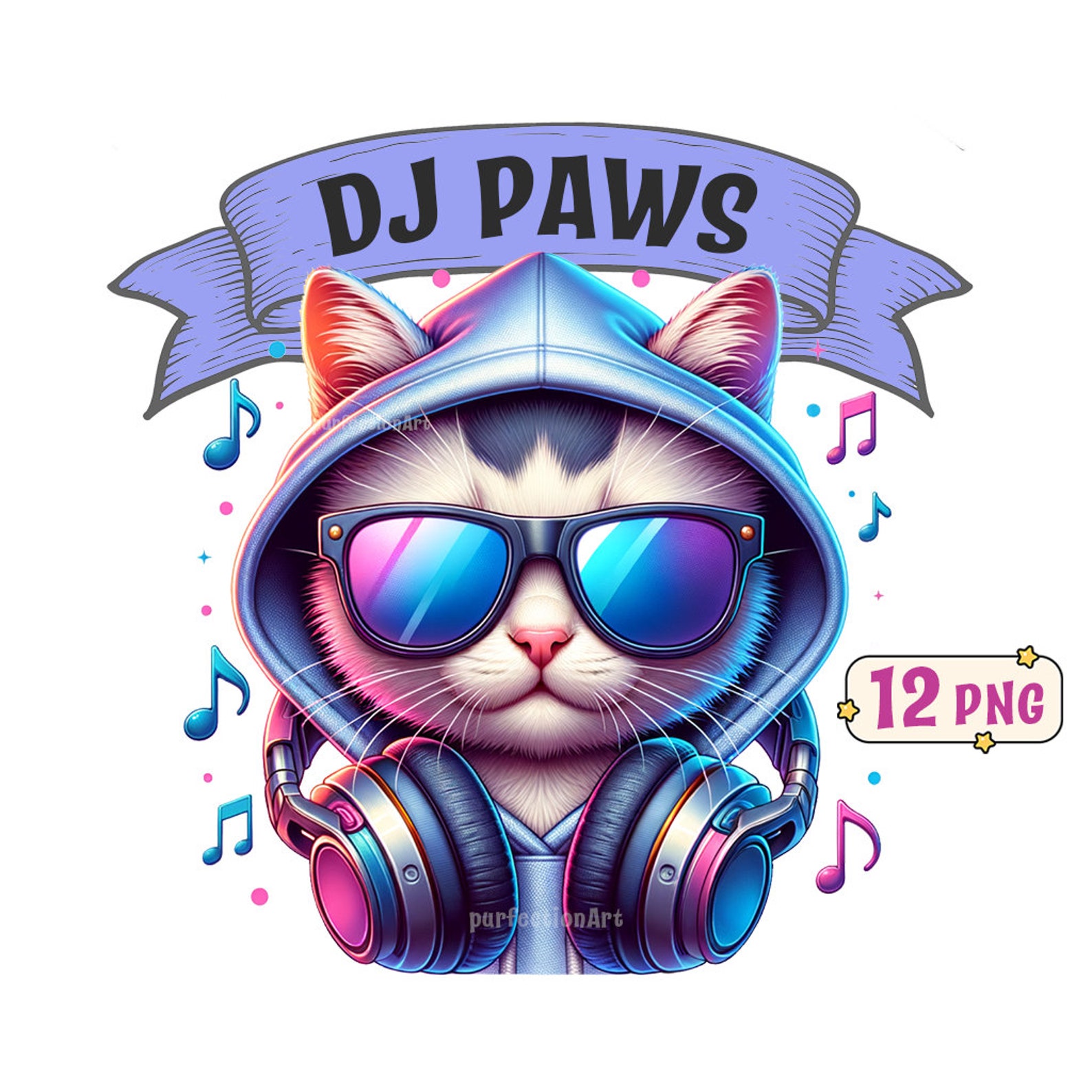 DJ Paws Clipart Bundle: 12 Playful and Cool DJ Cat PNG Images With ...