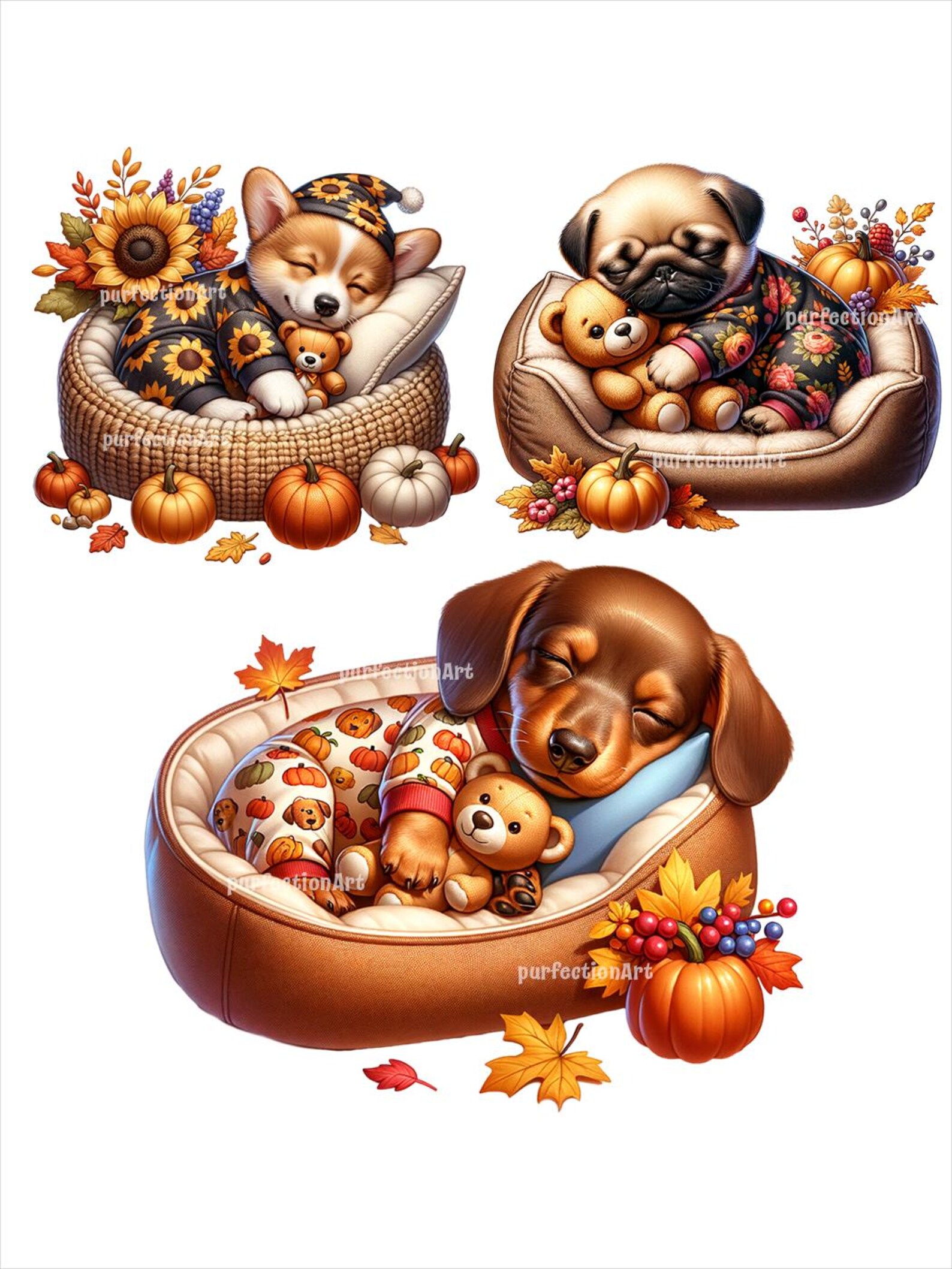 Sleepy Fall Puppies Clipart Bundle, 13 Adorable Sleeping Puppies, Fall ...