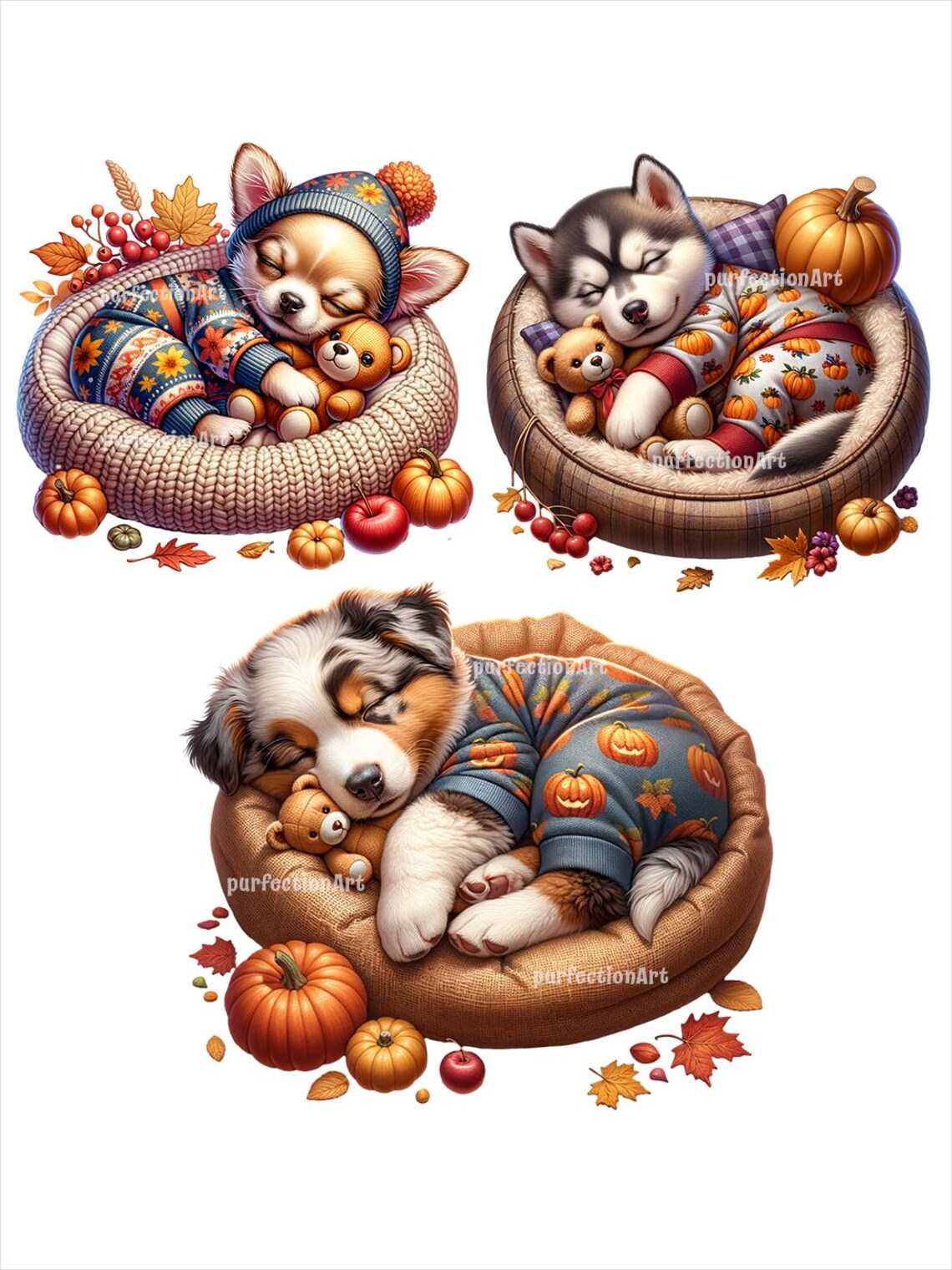 Sleepy Fall Puppies Clipart Bundle, 13 Adorable Sleeping Puppies, Fall ...