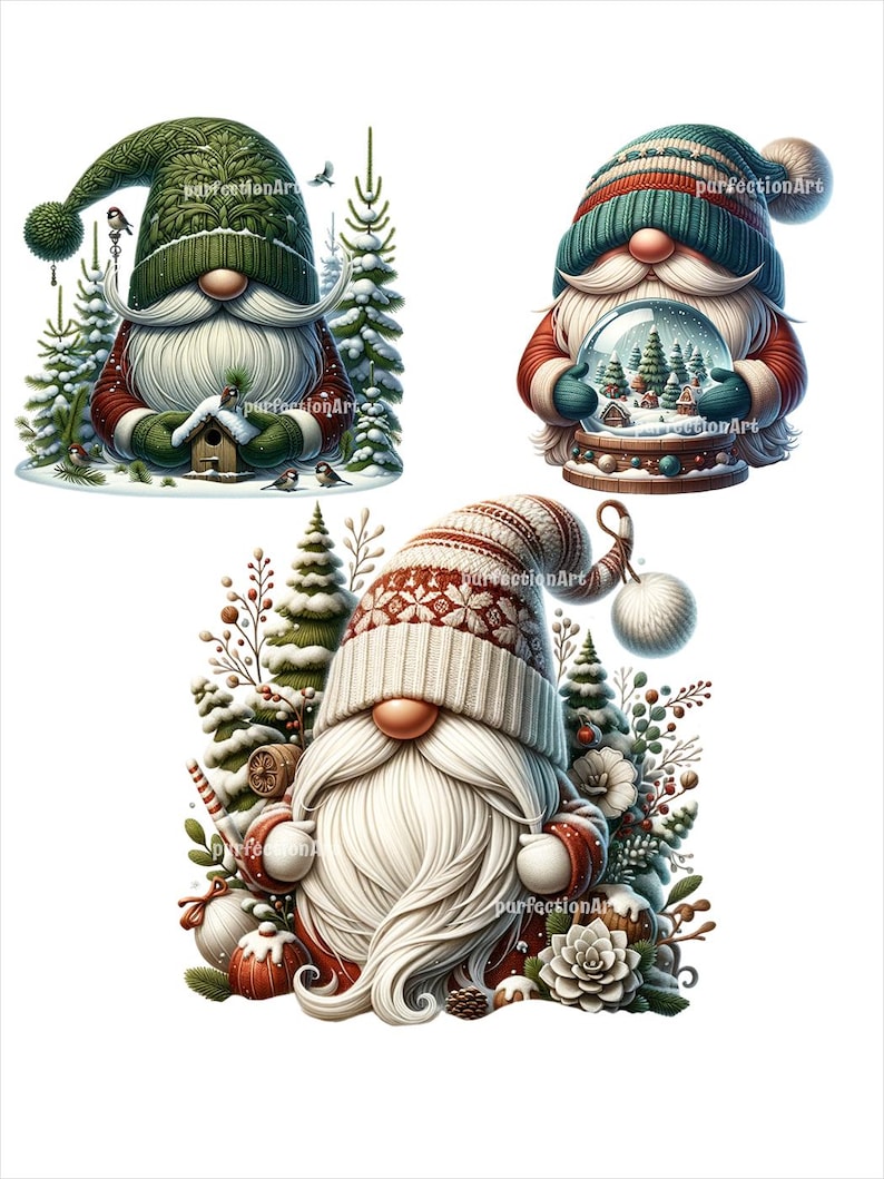 Winter Gnomes Clipart Bundle, 10 Cute Winter Themed Cozy Gnomes, PNG ...