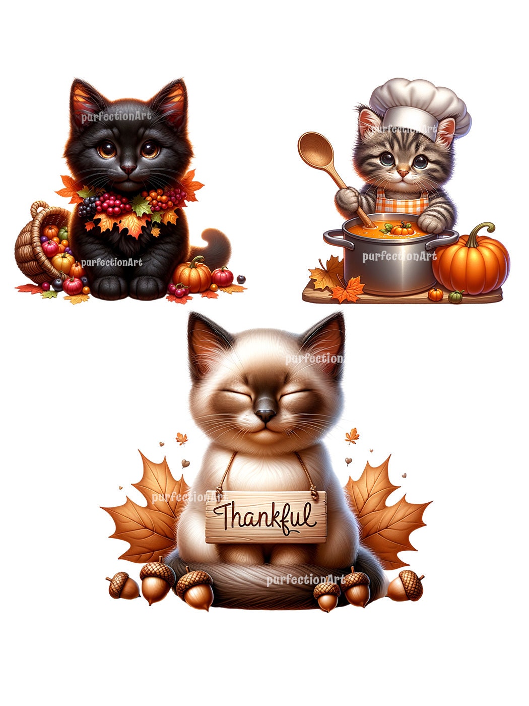 Catsgiving Clipart Bundle: 20 Beautiful Thanksgiving-themed Cat PNG ...