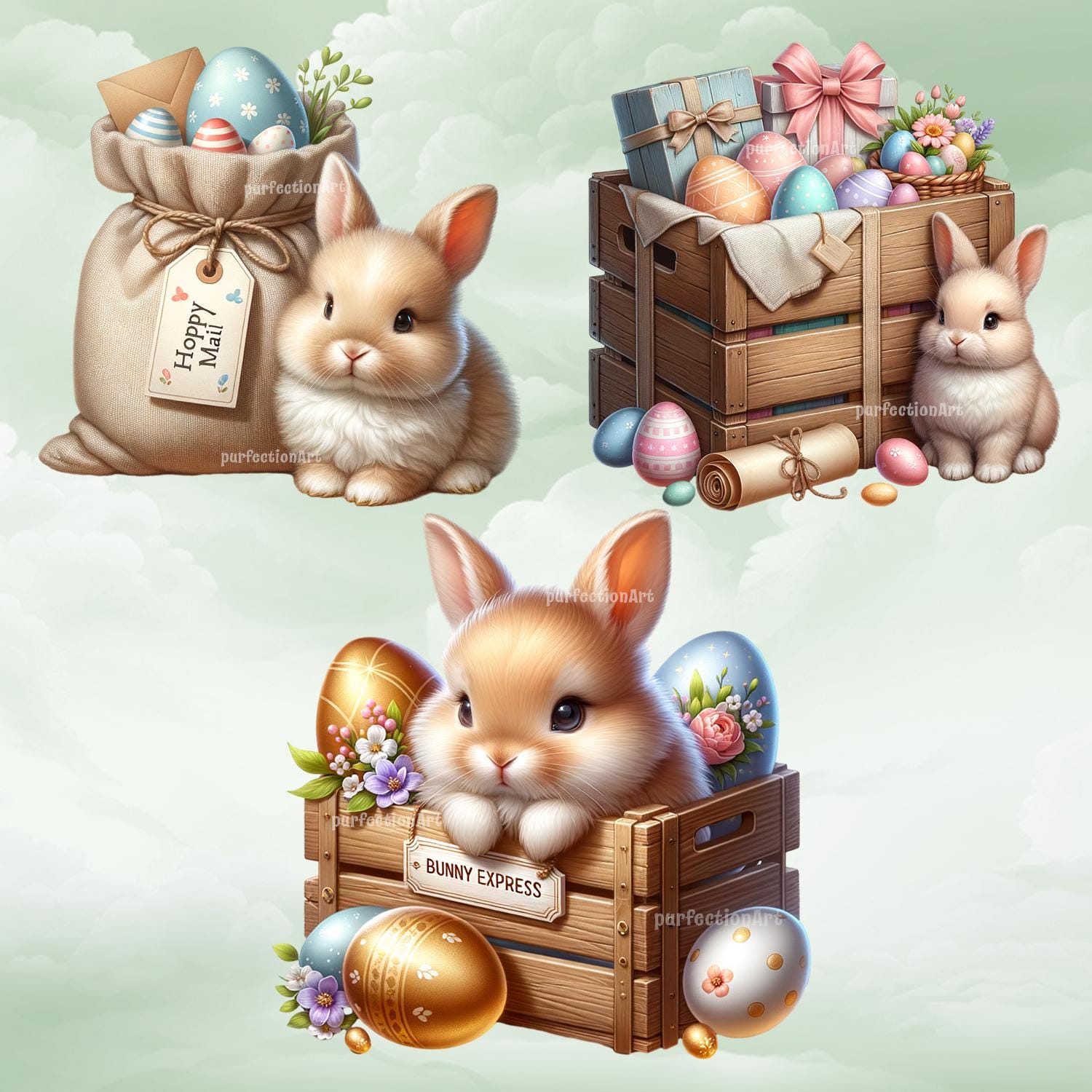 Bunny Express Clipart Bundle – 11 Cute Easter Bunnies, PNG Images ...