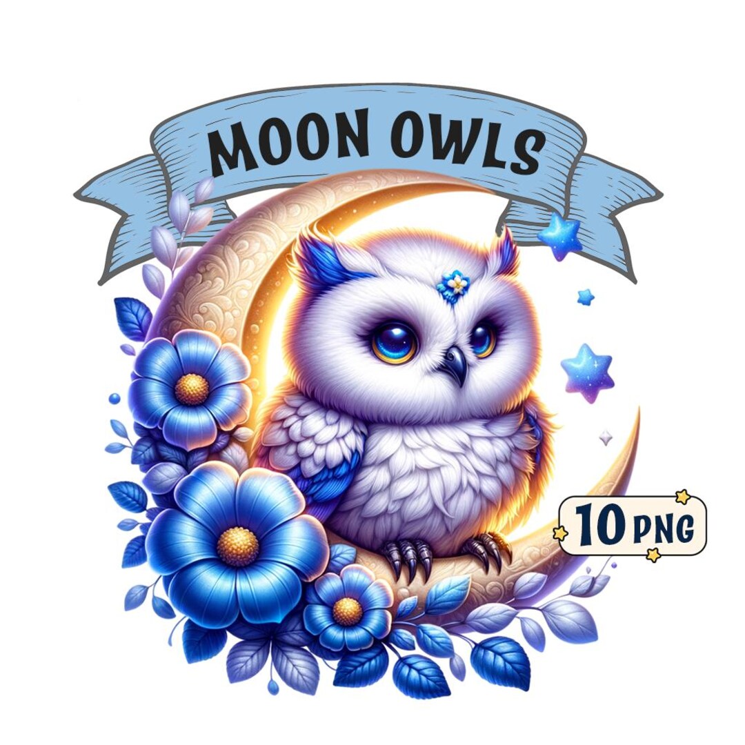 Moon Owls Clipart Bundle – 10 Cute Owl Illustrations With Moon and ...