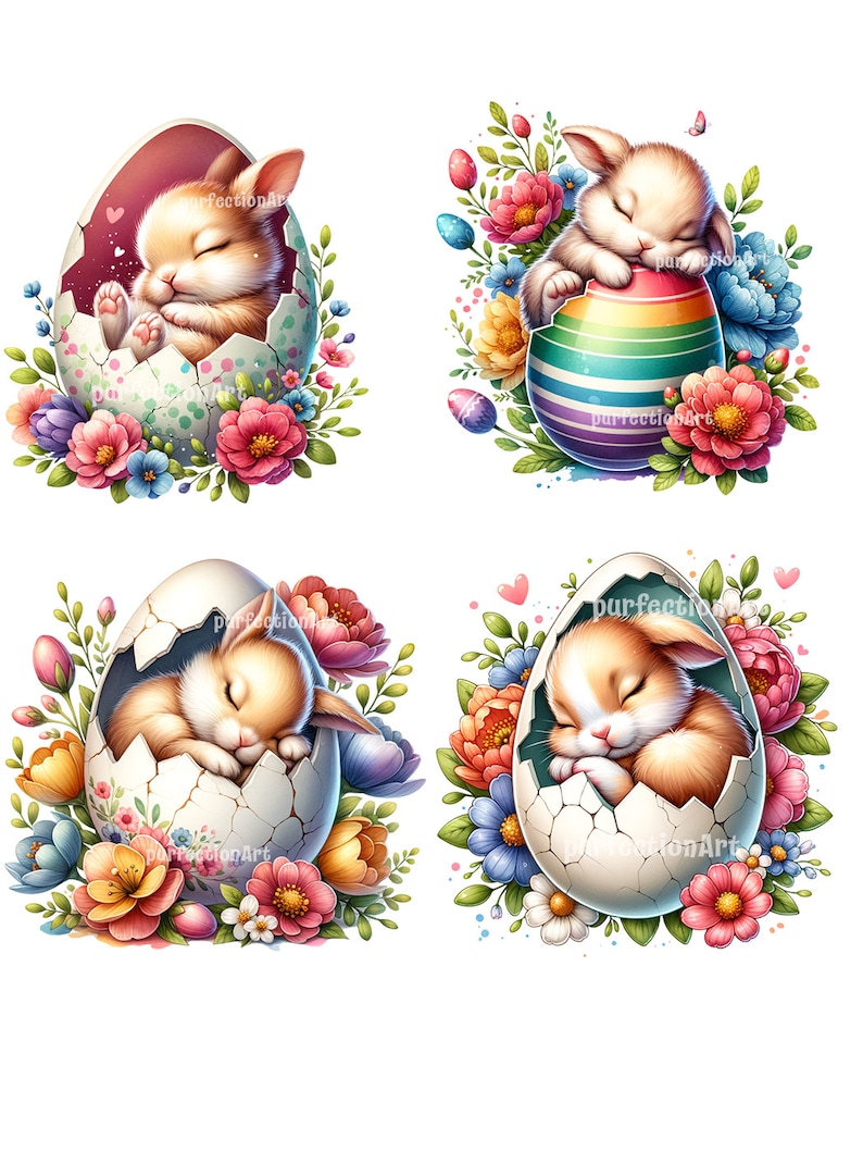 Easter Bunnies Clipart Bundle, 14 Cute Baby Bunnies Sleeping in Easter ...