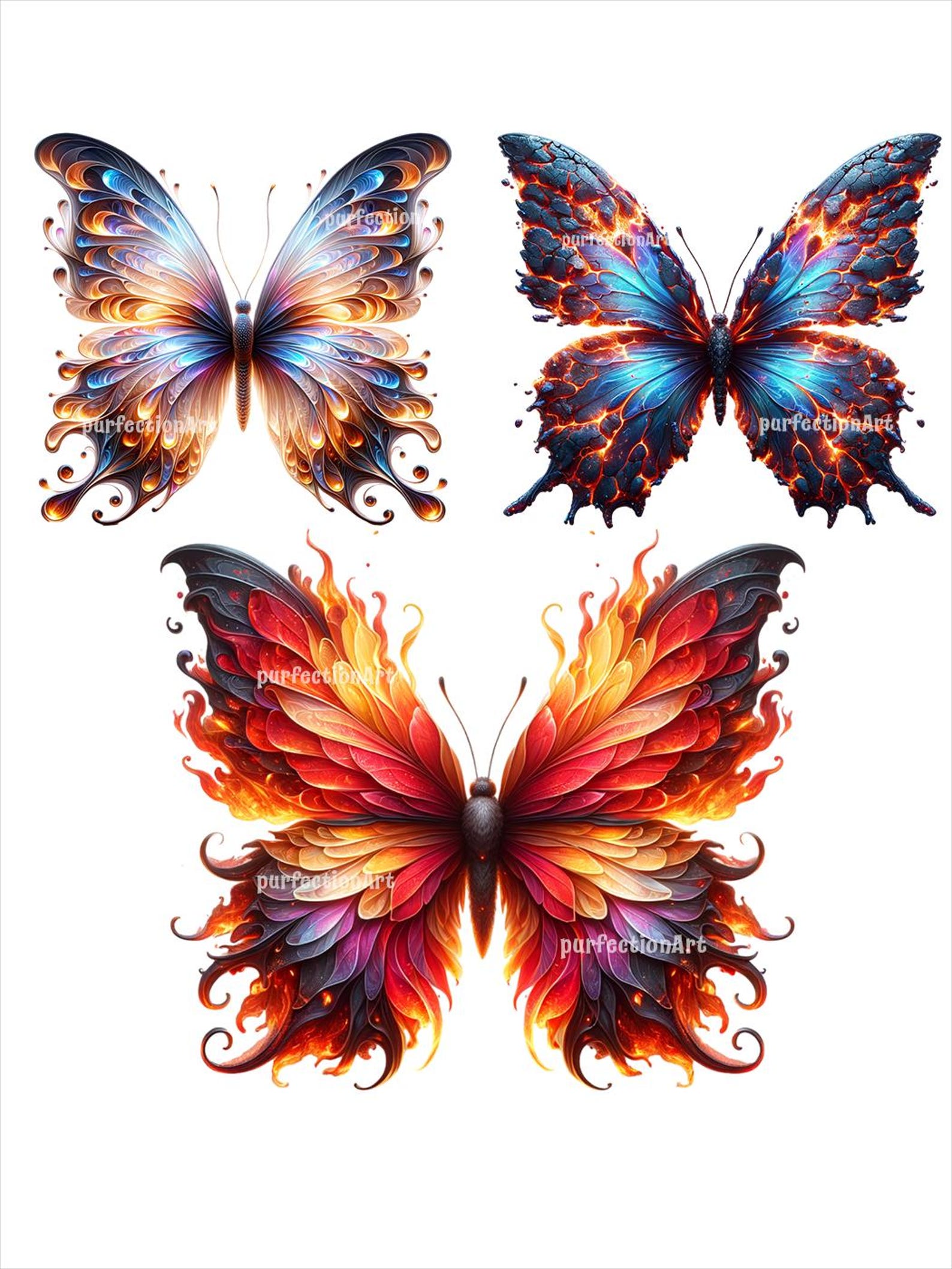Fire Butterflies Clipart Bundle, 10 Beautiful Fire Themed Butterfly PNG ...