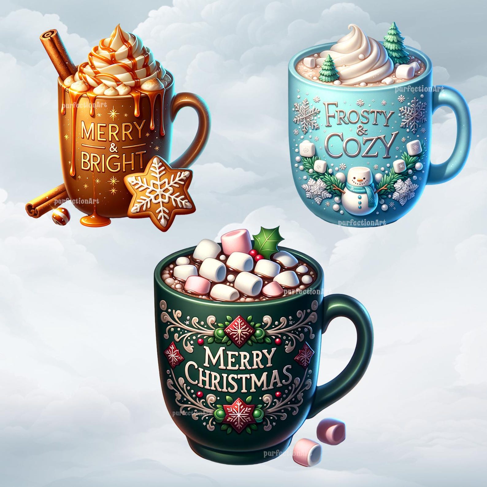 Christmas Mugs Clipart Bundle, 11 Cozy and Fun Christmas Themed Mugs ...
