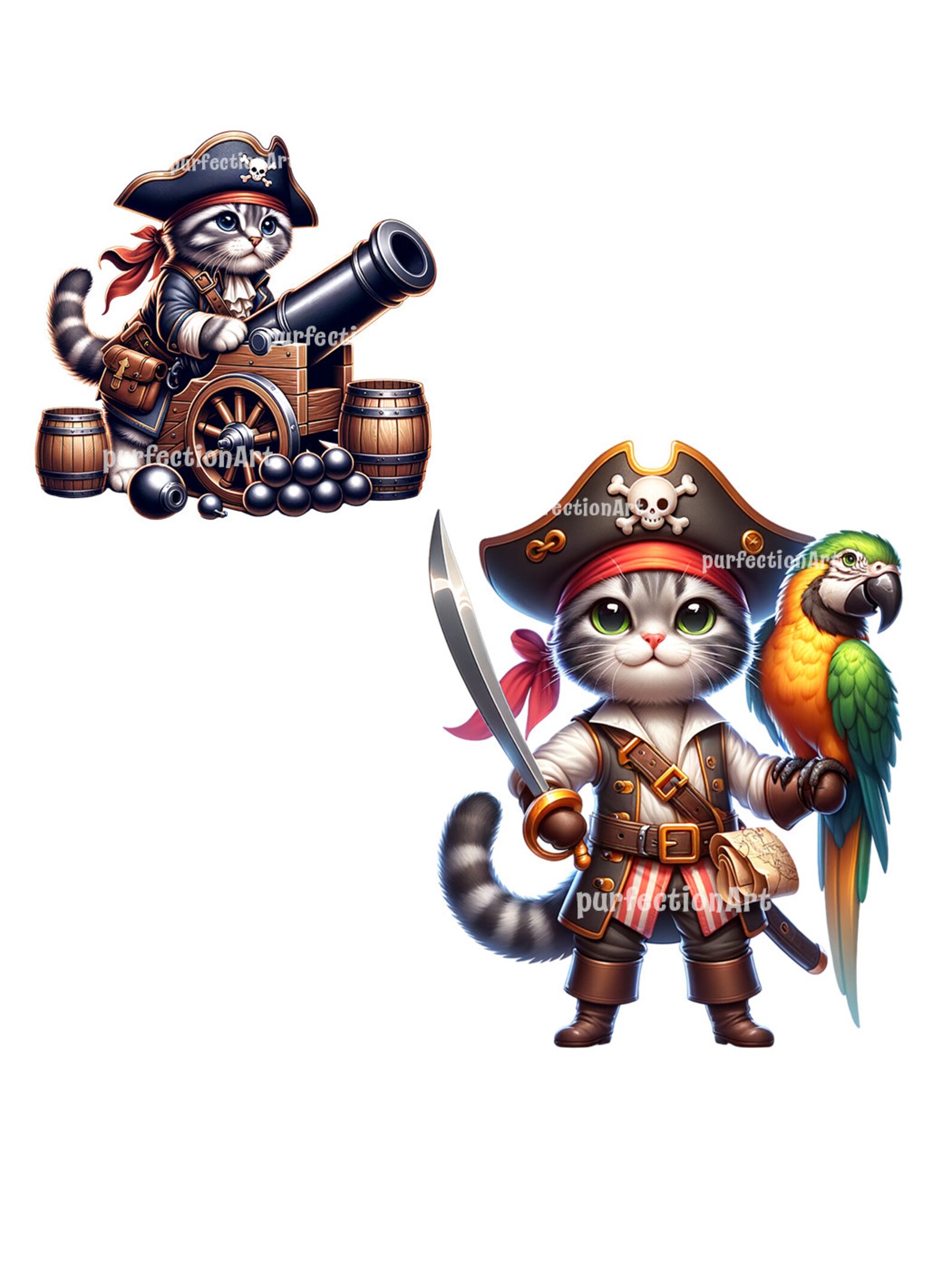 Captain Claws Clipart Bundle, 10 Cute and Cool Pirate Cats PNG Images ...