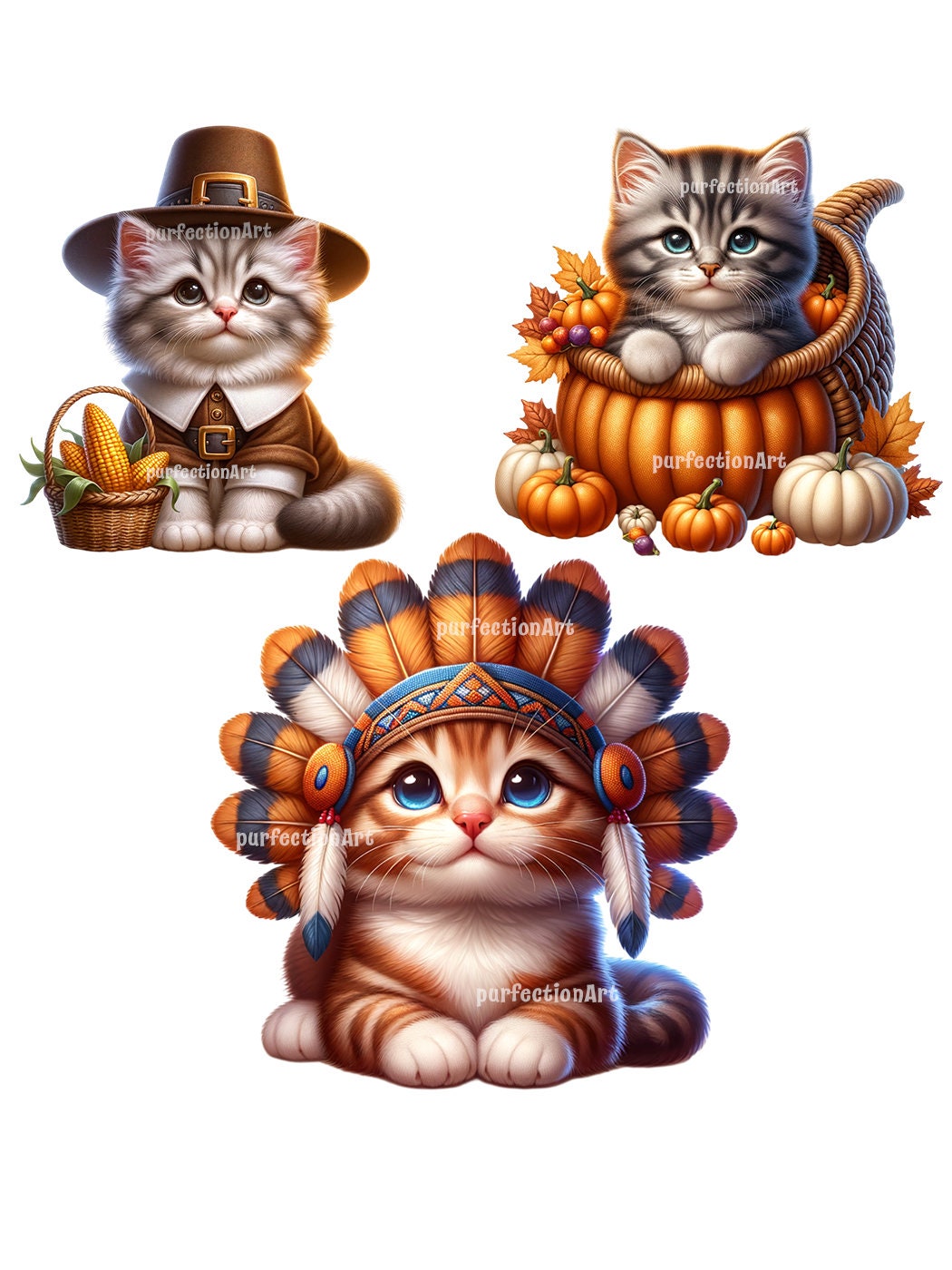 Catsgiving Clipart Bundle: 20 Beautiful Thanksgiving-themed Cat PNG ...