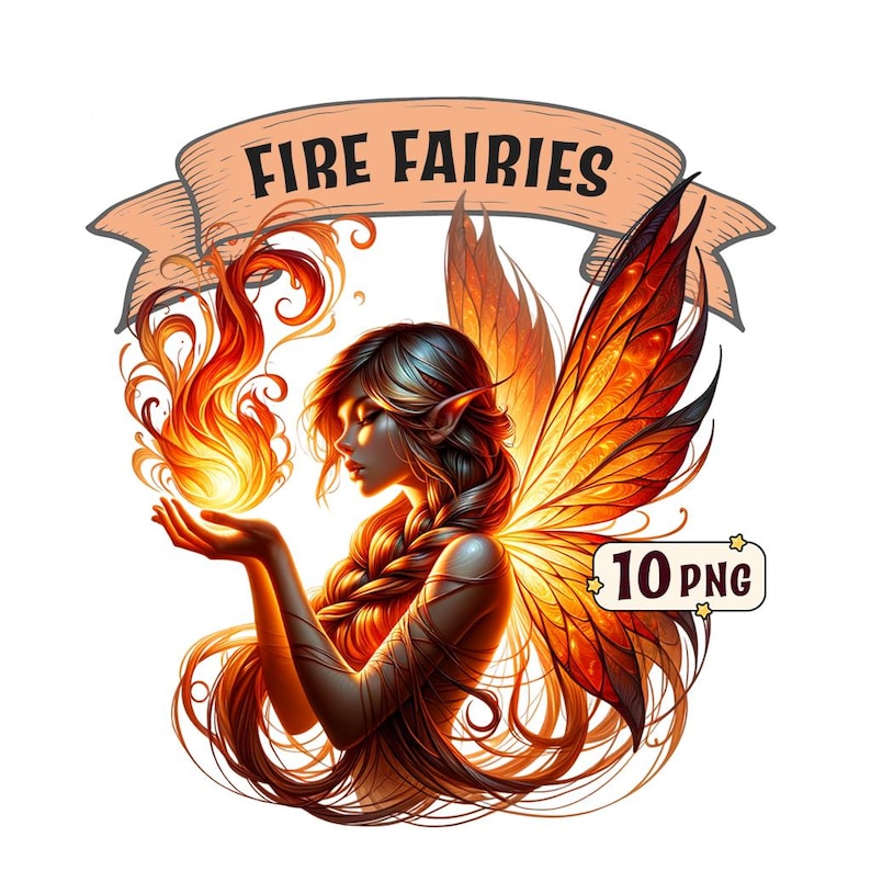 Fire Fairies Clipart Bundle – 10 Fantasy Fairy Illustrations With Fiery ...