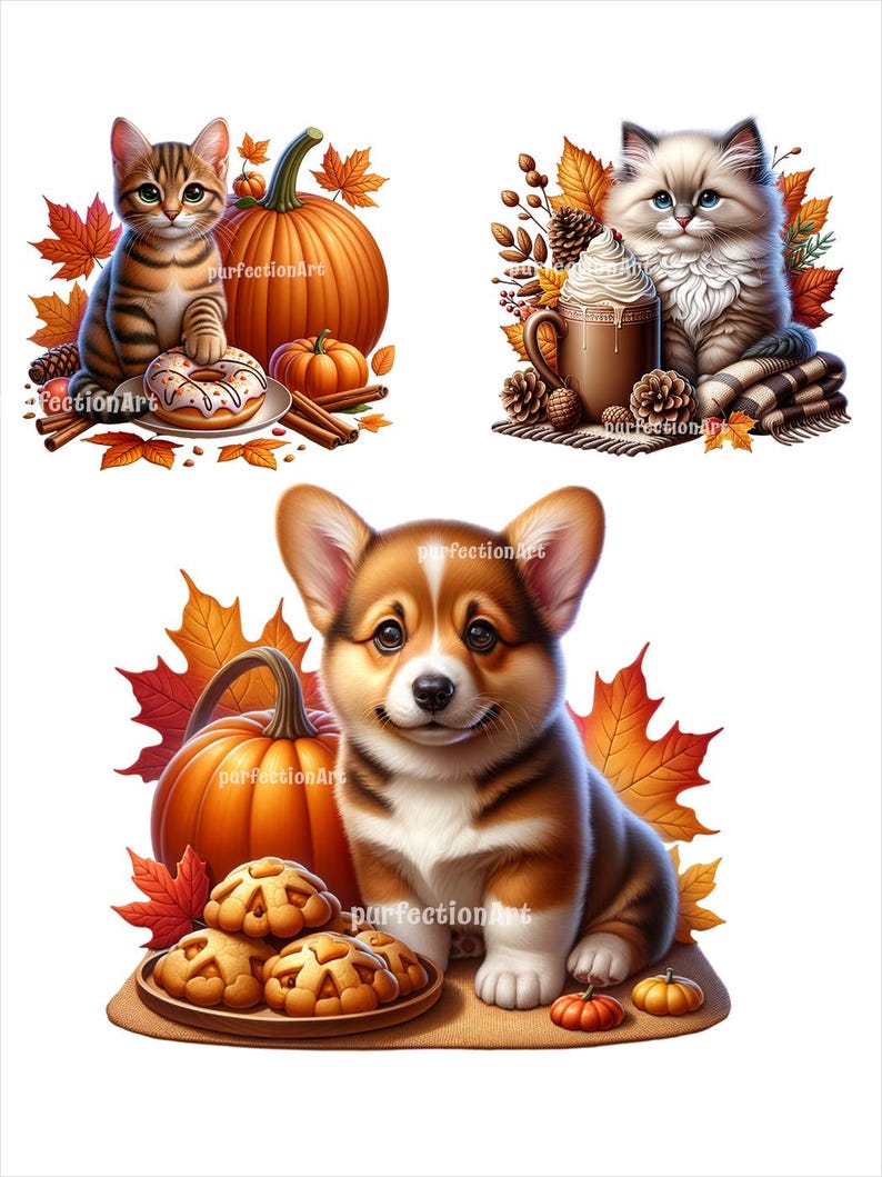 Fall Feast of Pets Clipart Bundle, 15 Fall Themed Foods and Drinks With ...