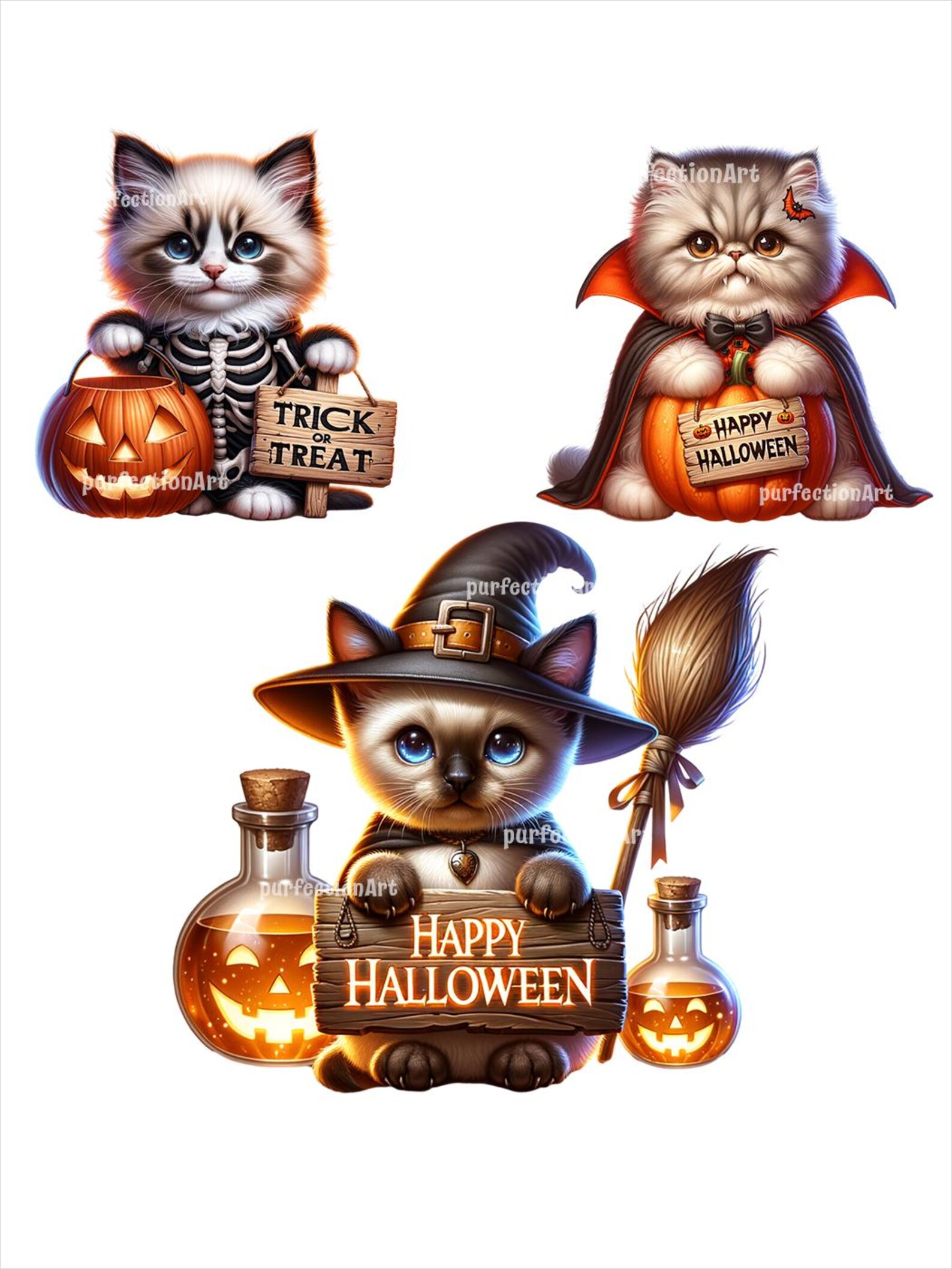 Halloween Cats Clipart Bundle, 11 Cute Halloween Themed Kitten PNG ...