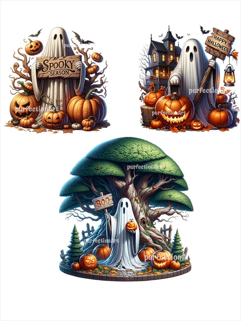 Halloween Ghosts Clipart Bundle, 13 Fun and Spooky Halloween Themed ...