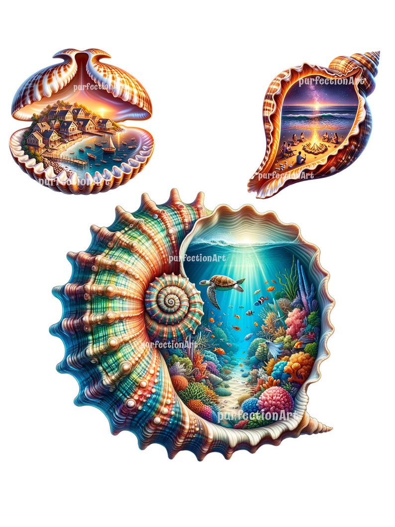 Seashell Clipart Bundle: 17 Beautiful Beach-themed Views Inside Shells ...