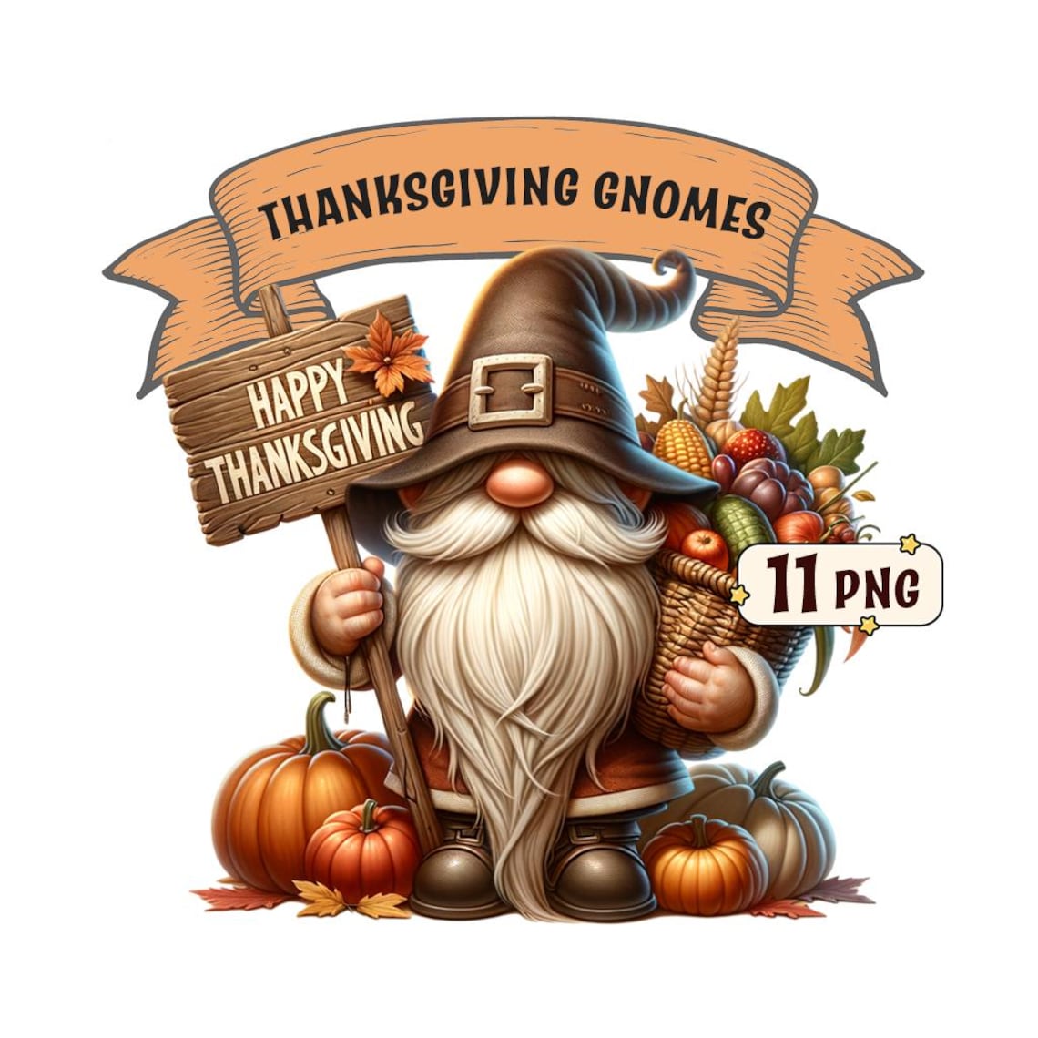 Thanksgiving Gnomes Clipart Bundle, 11 Cute Thanksgiving Themed Gnomes ...