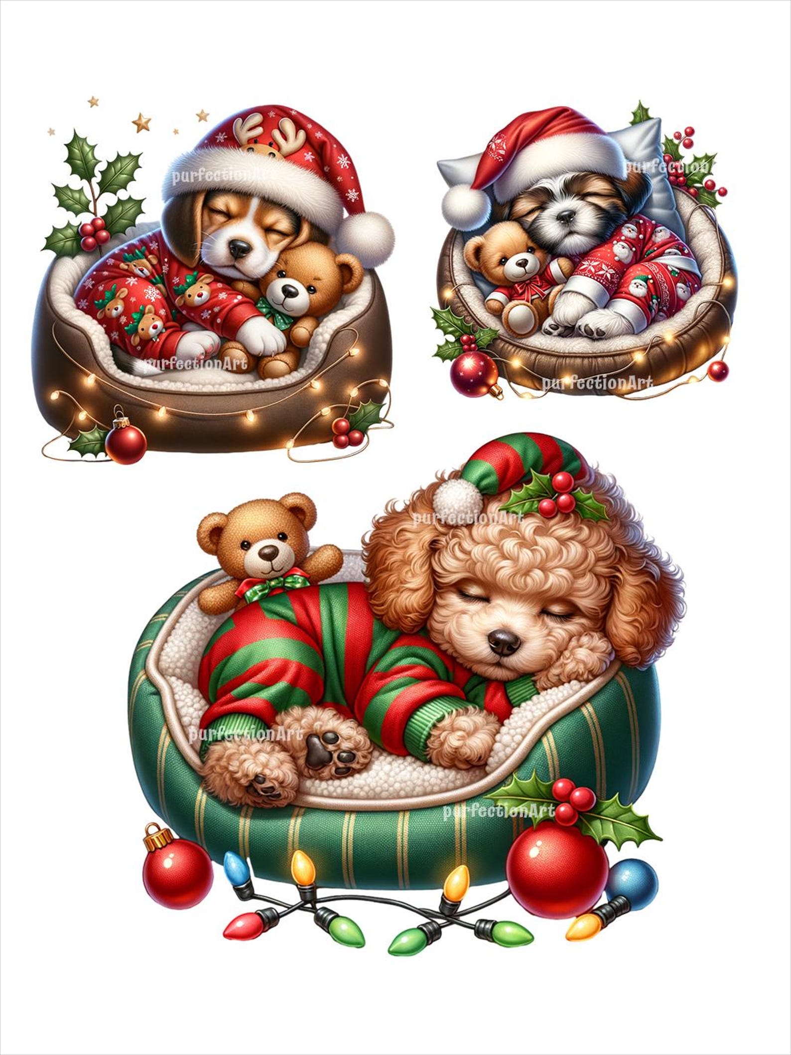 Cozy Winter Dogs Clipart Bundle, 10 Adorable Puppies Sleeping in ...
