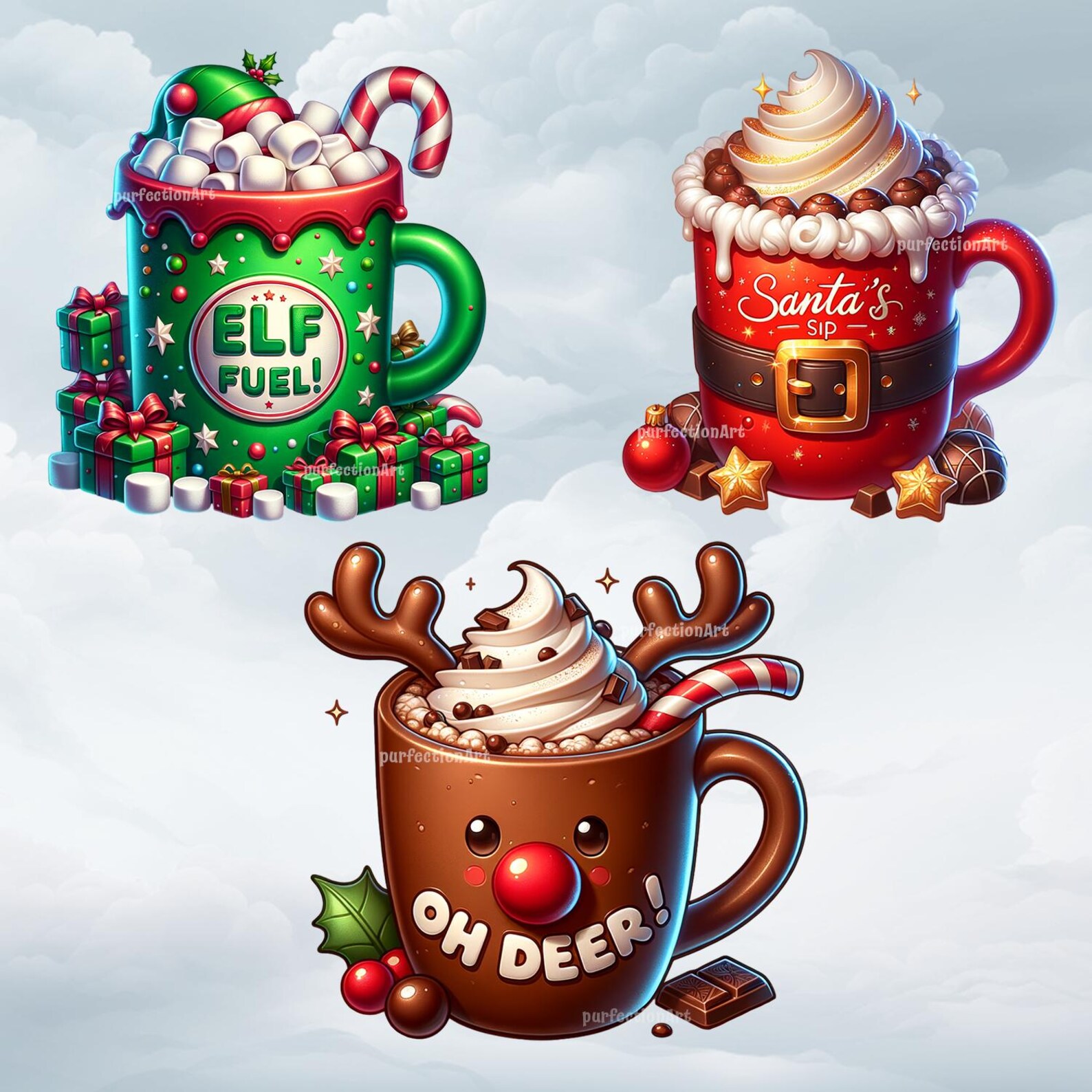 Christmas Mugs Clipart Bundle, 11 Cozy and Fun Christmas Themed Mugs ...