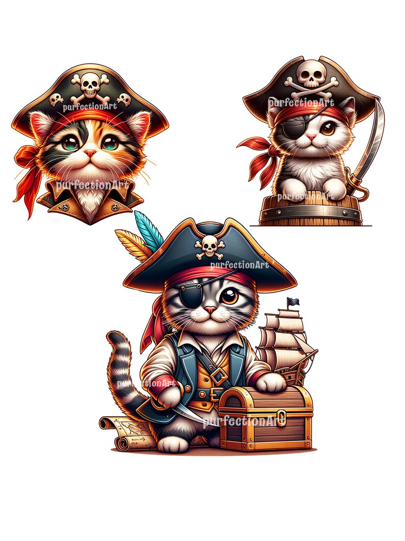 Captain Claws Clipart Bundle, 10 Cute and Cool Pirate Cats PNG Images ...