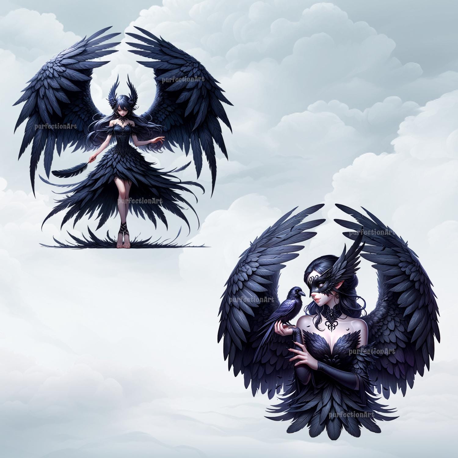 Raven Fairies Clipart Bundle, 10 Enchanting Dark and Raven Themed ...