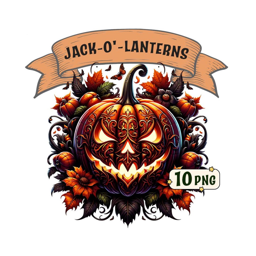 Jack-o'-lanterns Clipart Bundle: 10 Spooky Carved Pumpkin Halloween ...