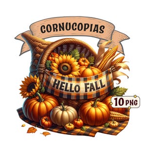 Cornucopias Clipart Bundle – 10 Autumn Cornucopias Illustrations ...