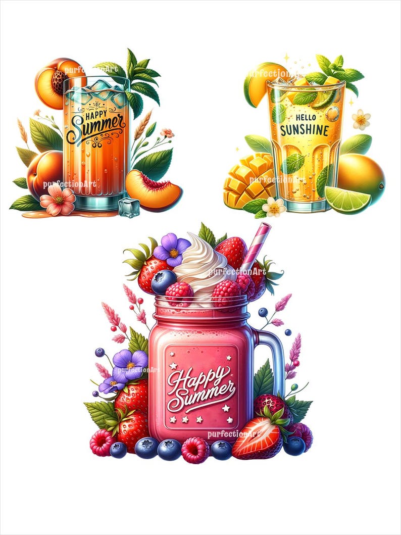 Summer Drinks Clipart Bundle: 12 Fruity and Refreshing Summer Themed ...
