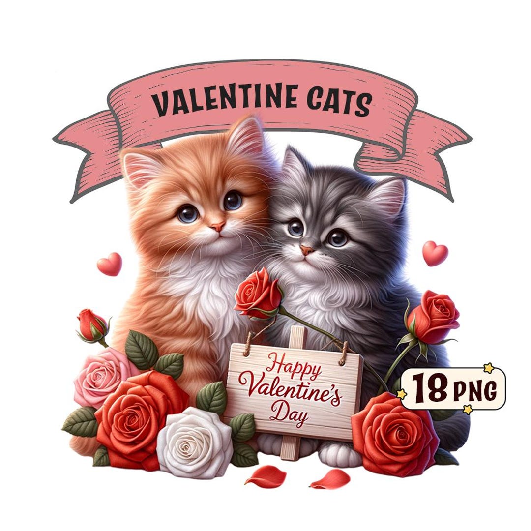 Valentine Cats Clipart Bundle - 18 Adorable Valentine's Day-themed ...