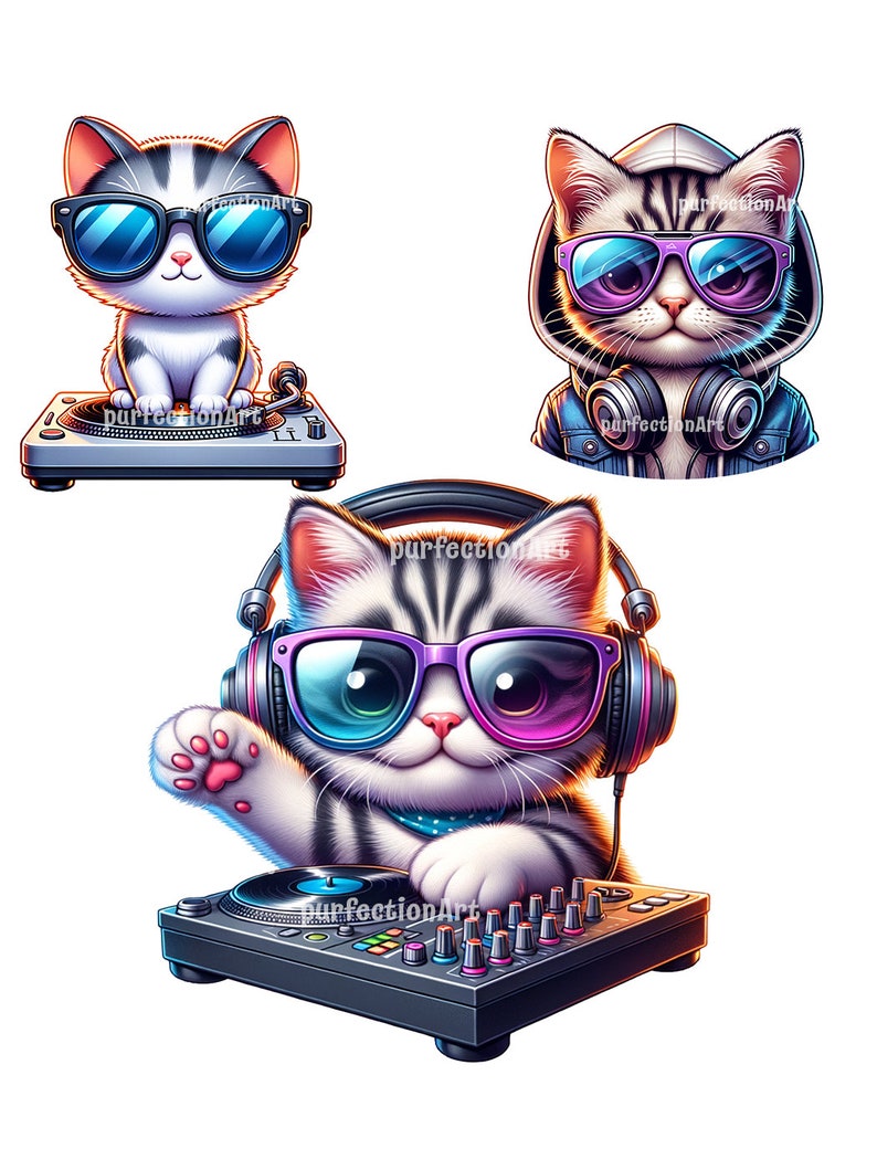 DJ Paws Clipart Bundle: 12 Playful and Cool DJ Cat PNG Images With ...