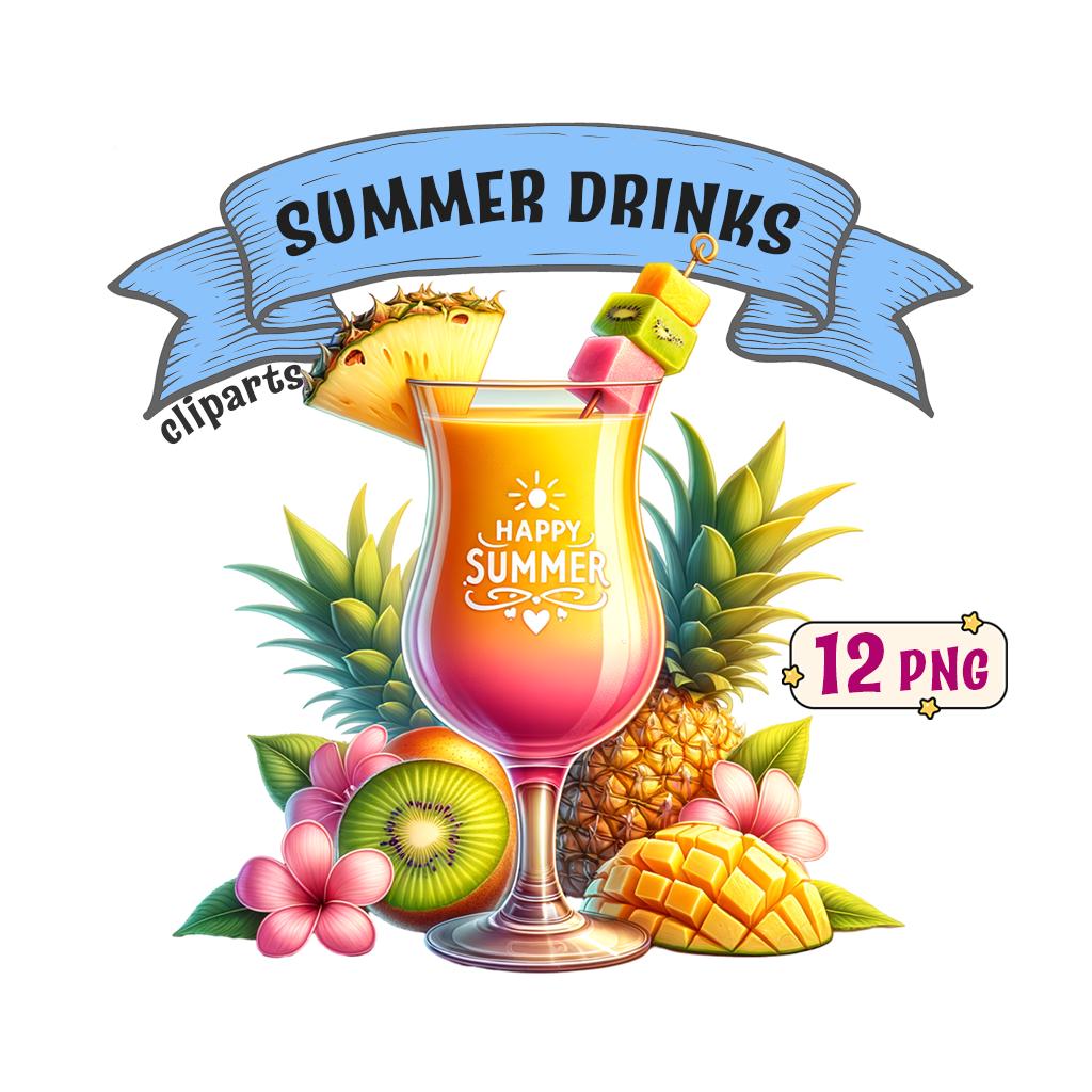 Summer Drinks Clipart Bundle: 12 Fruity and Refreshing Summer Themed ...