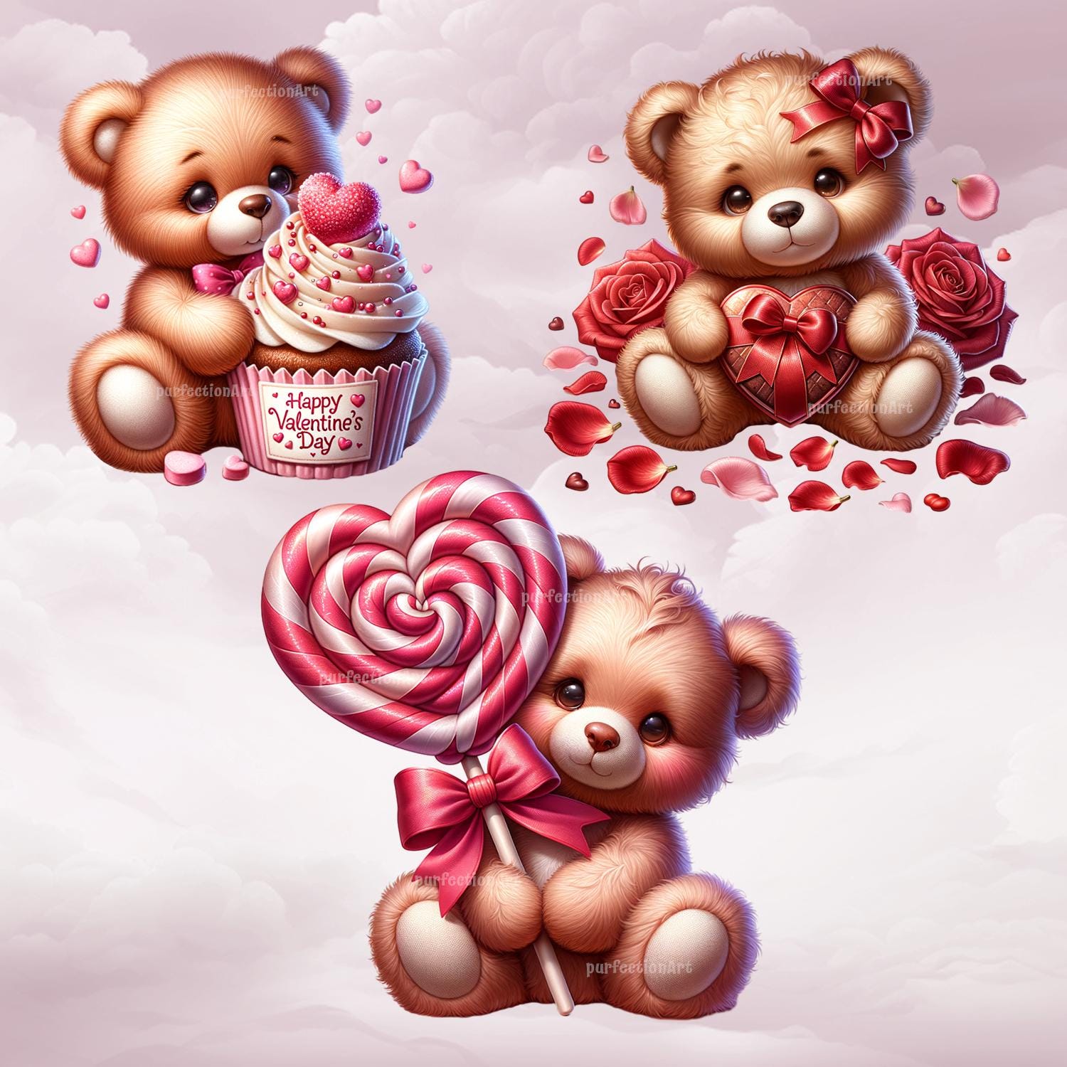 Valentine Teddy Bears Clipart Bundle, 12 Cute Valentine's Day Themed ...