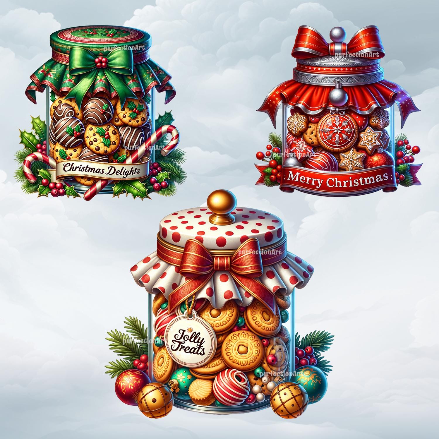 Xmas Cookie Jars Clipart Bundle, 17 Christmas Themed Festive Cookie ...