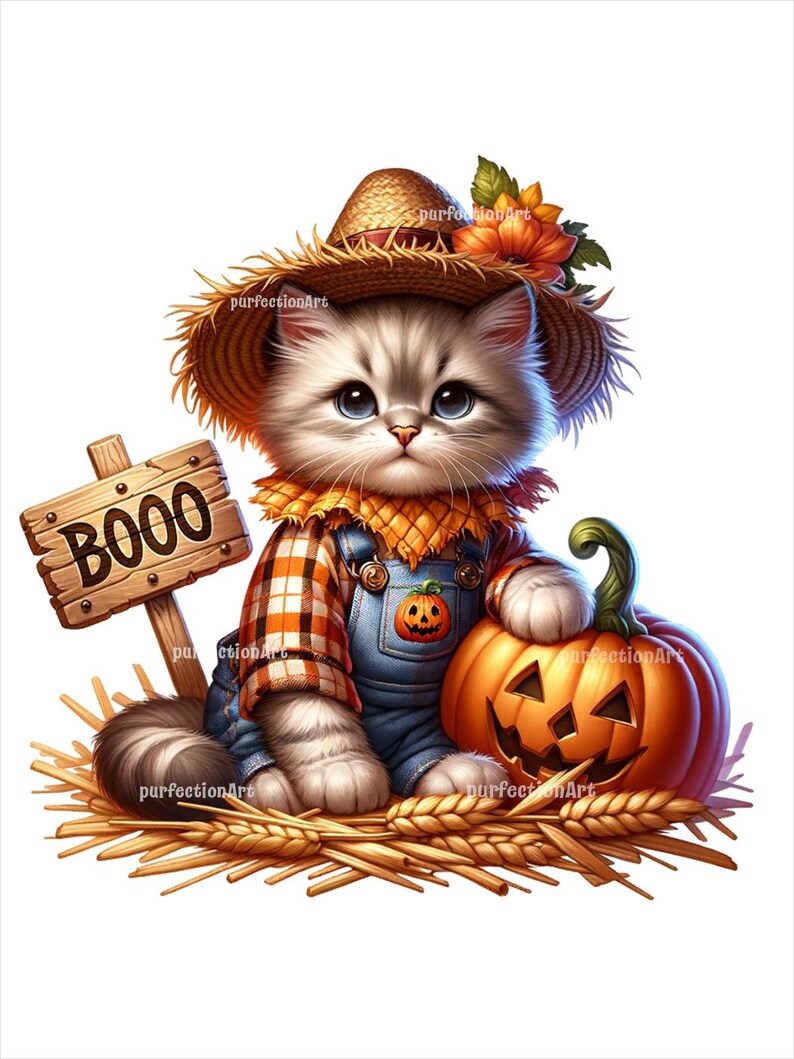 Halloween Cats Clipart Bundle, 11 Cute Halloween Themed Kitten PNG ...