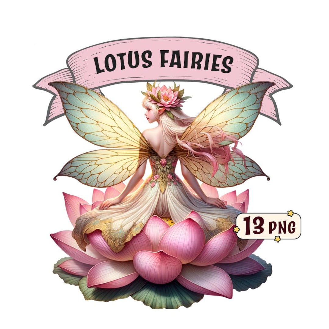 Lotus Fairies Clipart Bundle: 13 Beautiful Fairies With Colorful Lotus ...