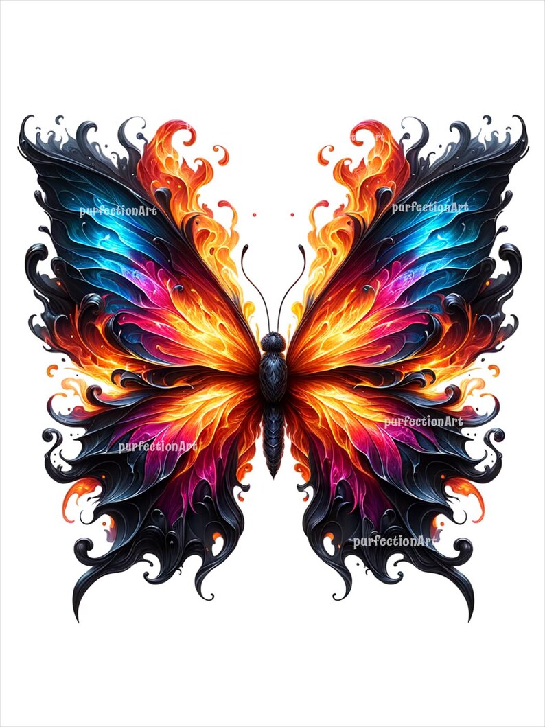 Fire Butterflies Clipart Bundle, 10 Beautiful Fire Themed Butterfly PNG ...