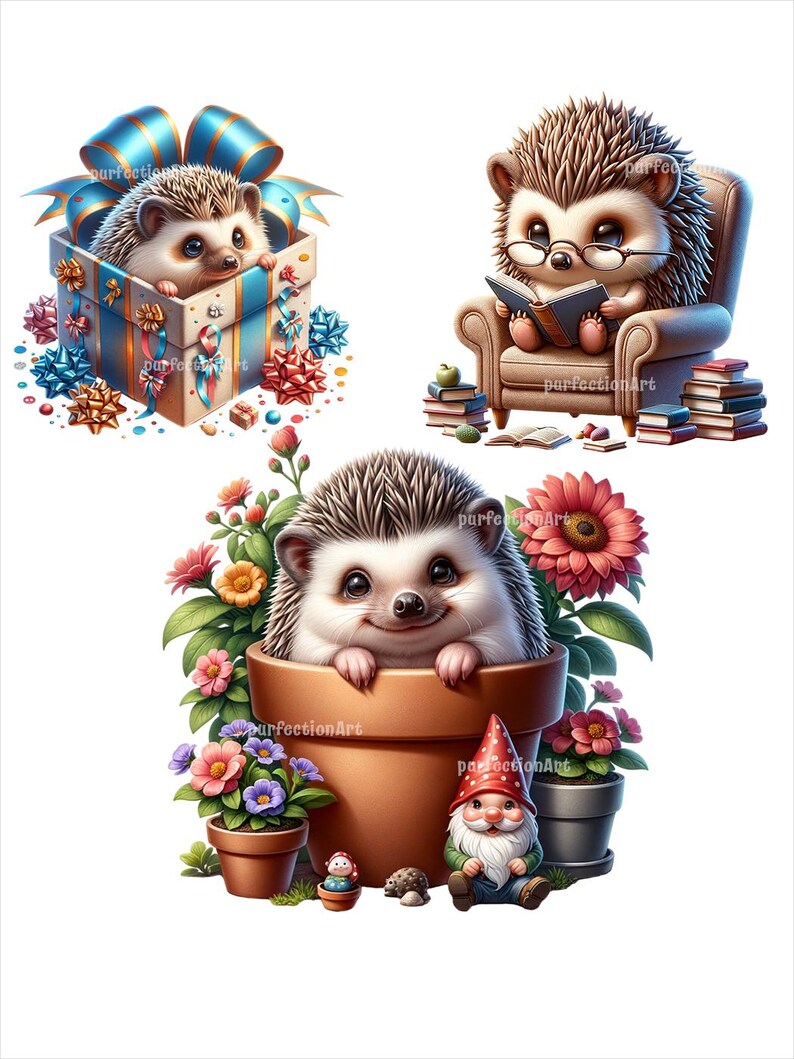 Hedgehogs Clipart Bundle – 15 Cute Hedgehog PNG Images in Various ...
