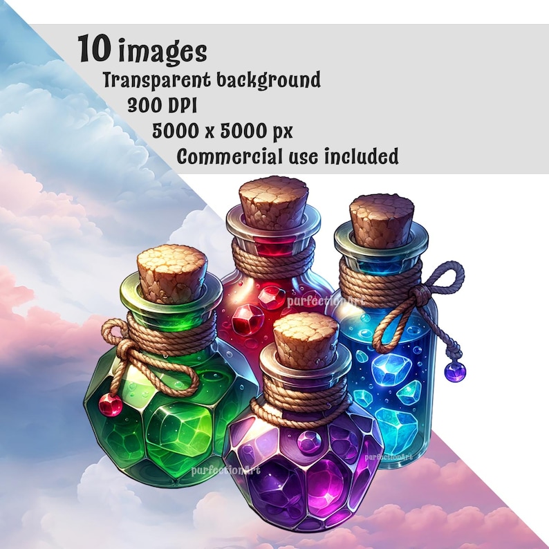 Potion Bottles Clipart Bundle – 10 Witchy Potion Bottle Illustrations ...