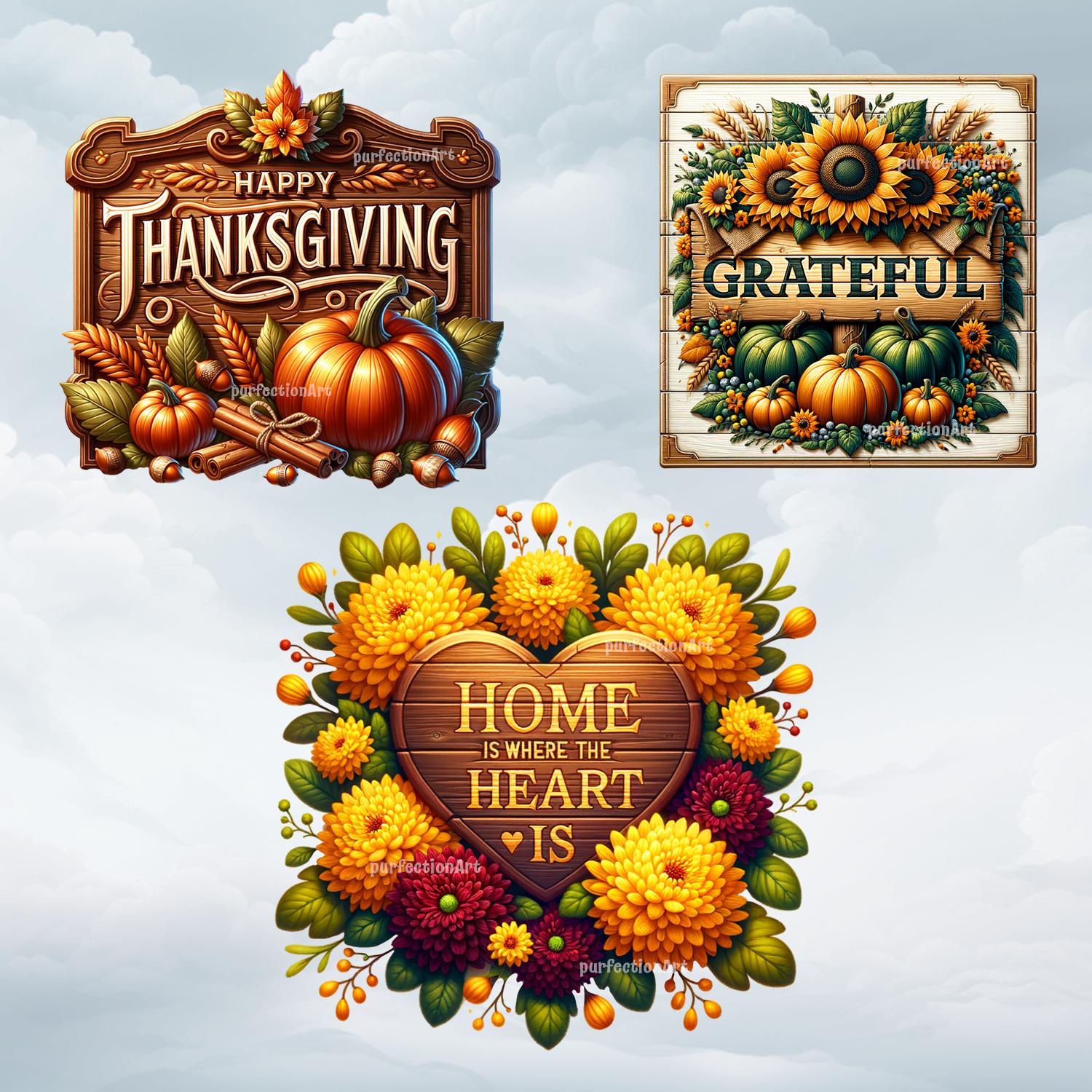 Thanksgiving Signs Clipart Bundle: 15 Wooden Fall-themed Festive ...