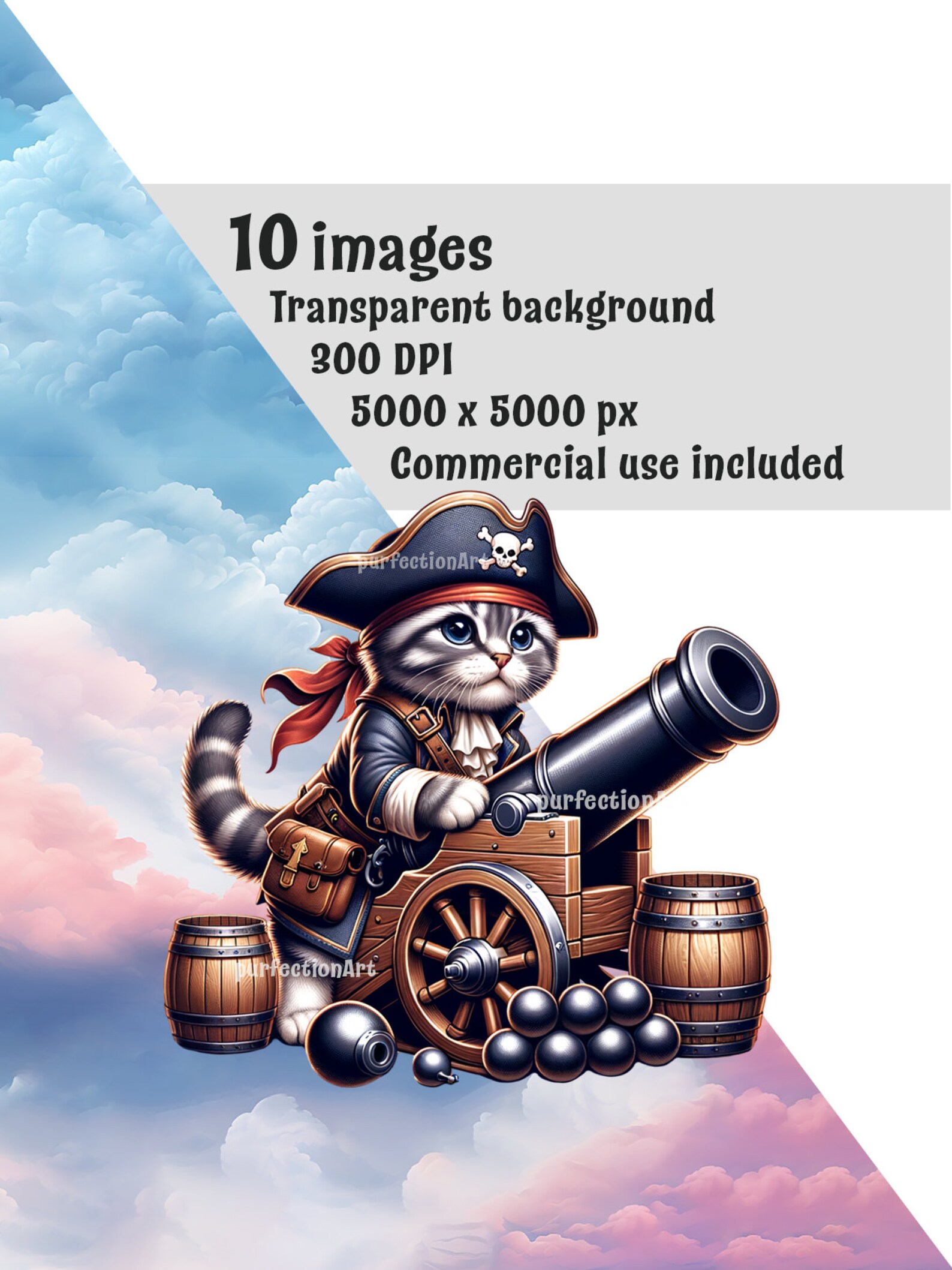Captain Claws Clipart Bundle, 10 Cute and Cool Pirate Cats PNG Images ...