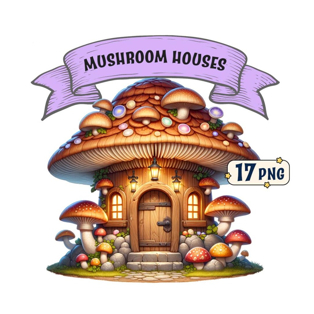 Mushroom Houses Clipart Bundle - 17 Cozy Magical Houses Made From ...
