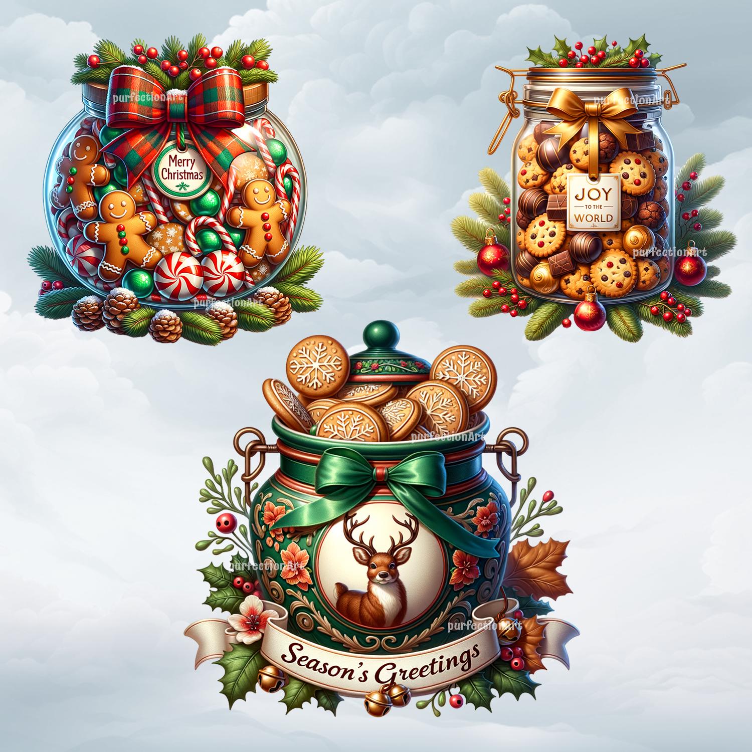 Xmas Cookie Jars Clipart Bundle, 17 Christmas Themed Festive Cookie ...