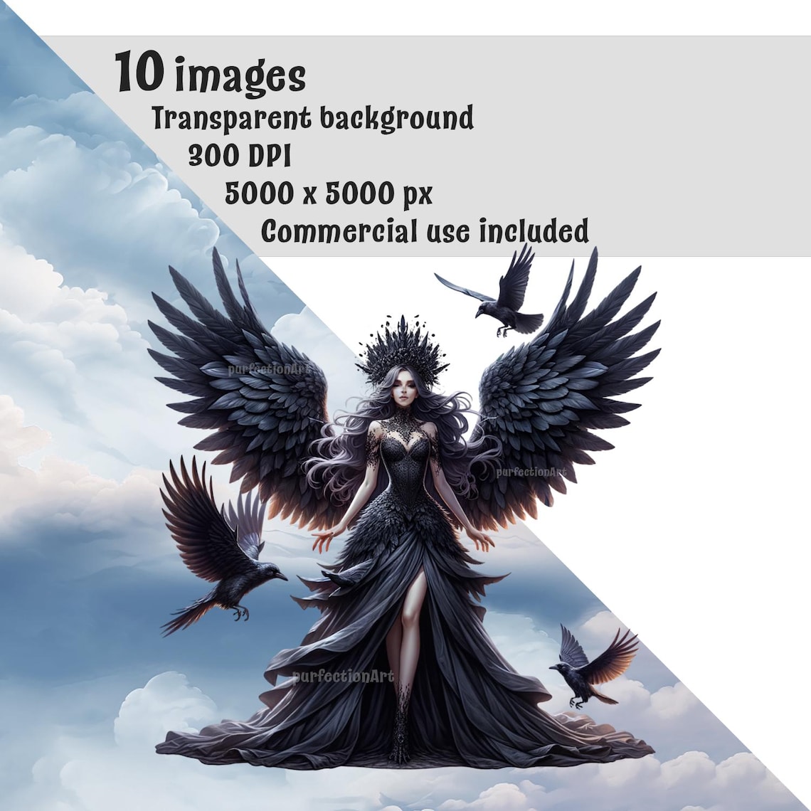 Raven Fairies Clipart Bundle, 10 Enchanting Dark and Raven Themed ...