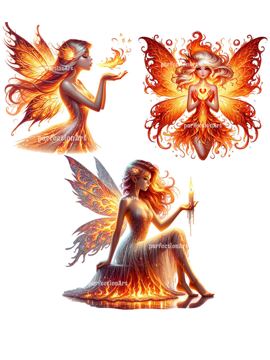 Fire Fairies Clipart Bundle, 10 Beautiful Fire Themed Fairy PNG Images ...