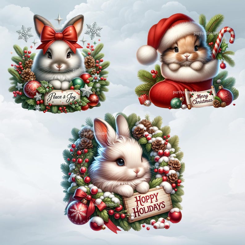 Christmas Bunnies Clipart Bundle, 14 Adorable Festive Christmas Themed ...