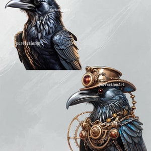 Steampunk Crows Clipart Bundle, 10 Steampunk Themed Crow PNG Images ...