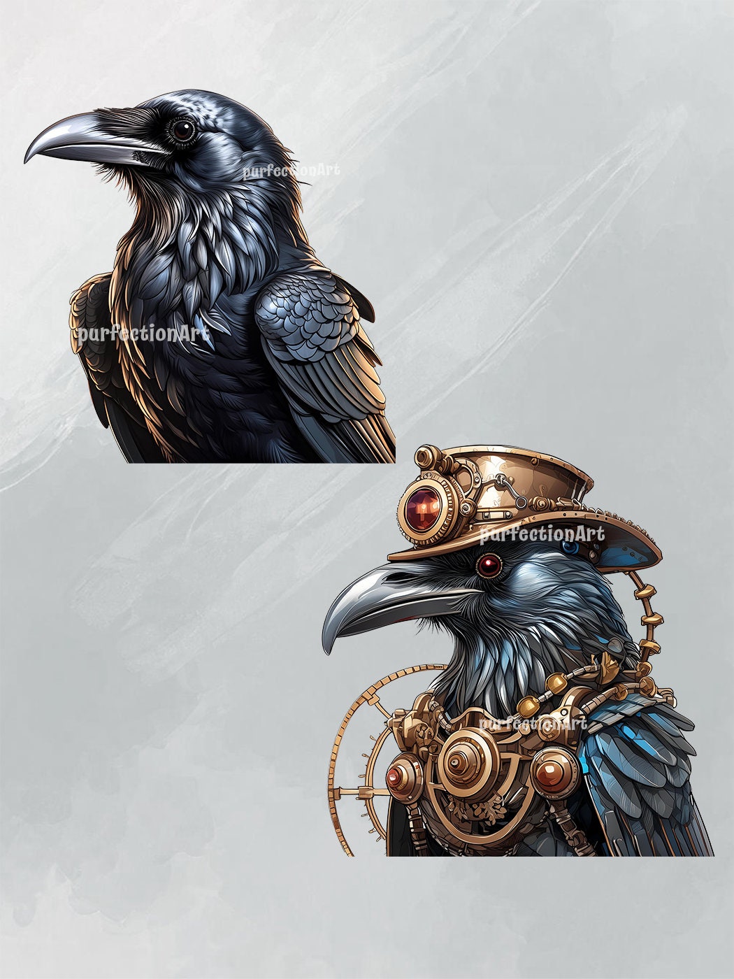 Steampunk Crows Clipart Bundle, 10 Steampunk Themed Crow PNG Images ...