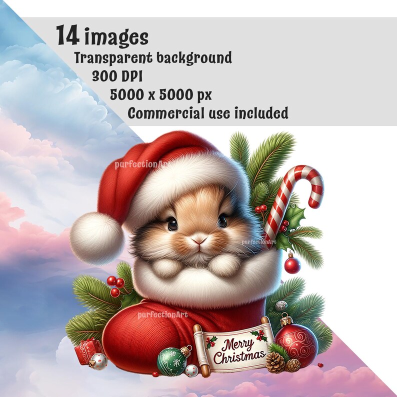 Christmas Bunnies Clipart Bundle, 14 Adorable Festive Christmas Themed ...