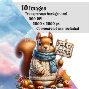 Fall Squirrels Clipart Bundle, 10 Cute and Cozy Fall Themed Squirrel ...