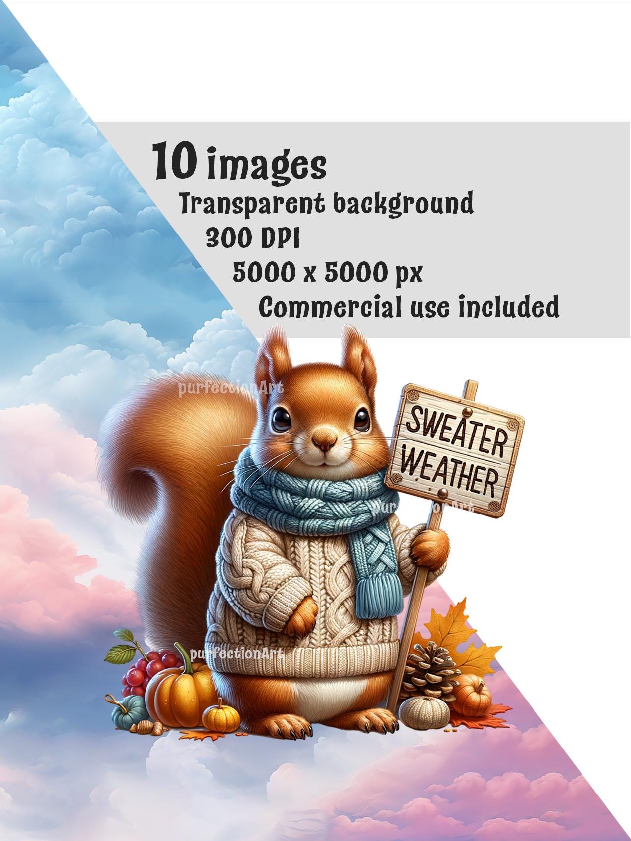 Fall Squirrels Clipart Bundle, 10 Cute and Cozy Fall Themed Squirrel ...