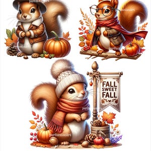 Fall Squirrels Clipart Bundle, 10 Cute and Cozy Fall Themed Squirrel ...