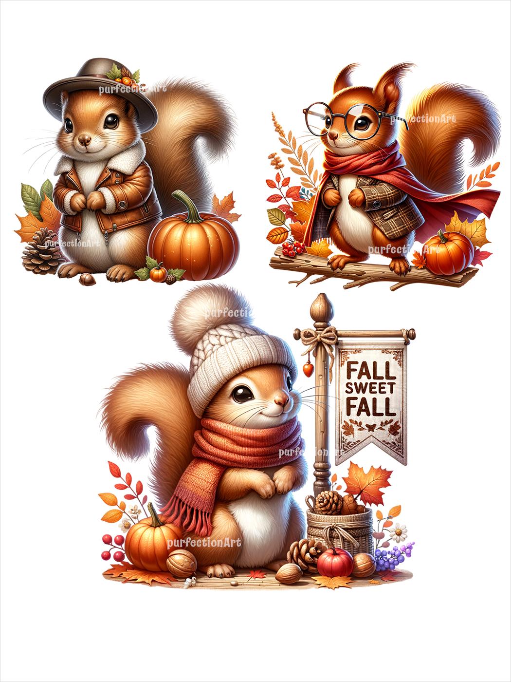 Fall Squirrels Clipart Bundle, 10 Cute and Cozy Fall Themed Squirrel ...